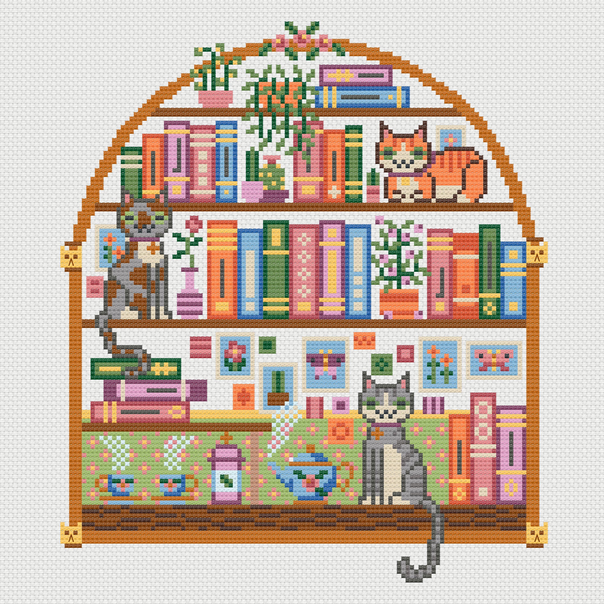 Book Nook with Cats – PDF Cross Stitch Pattern (Digital Download ...