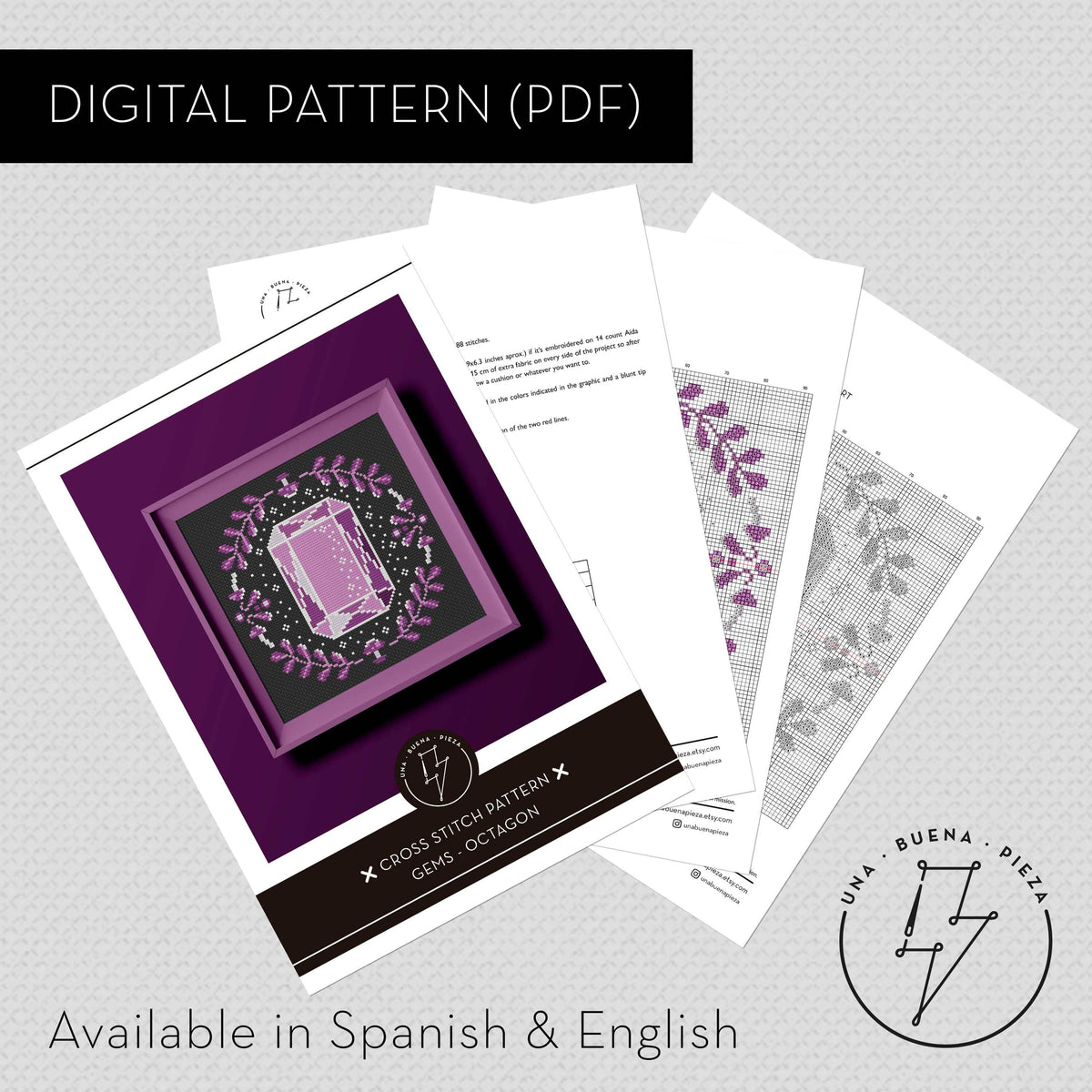 Cross Stitch PDF Pattern | Amethyst Purple Jewel | Una Buena Pieza ...
